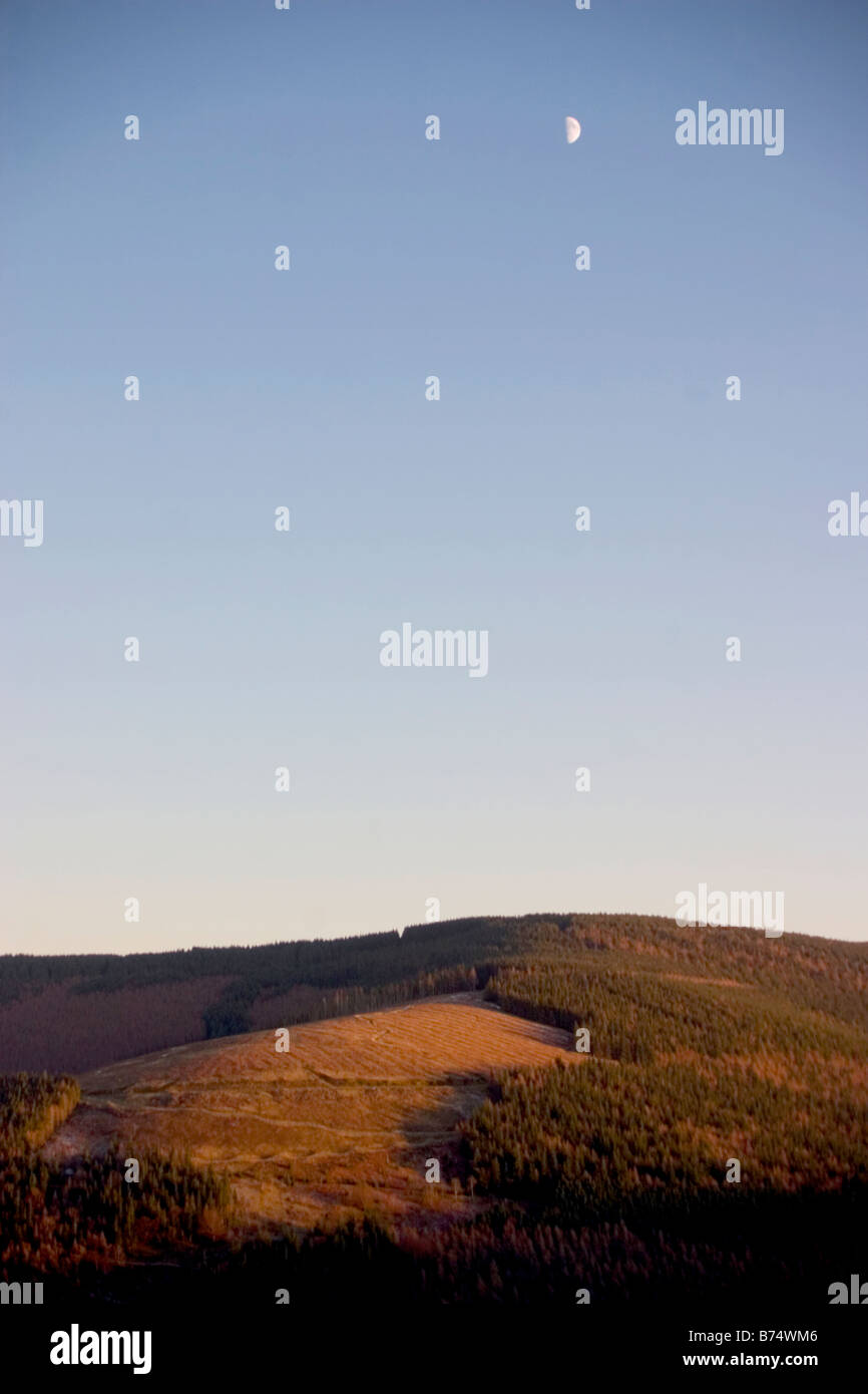 Moonrise over the Tweed Valley looking towards Innerleithen Stock Photo ...
