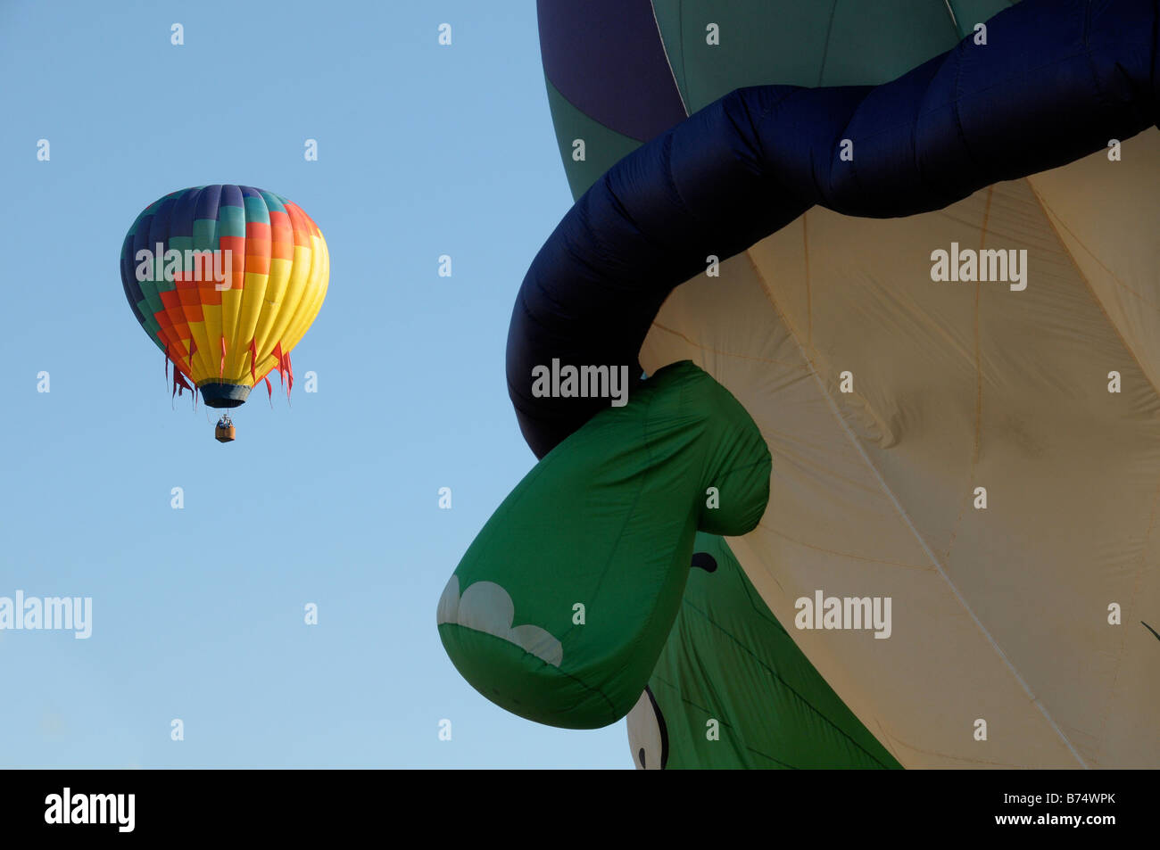 Hot air balloons in flight at the Dansville Balloon Festival, NY USA ...