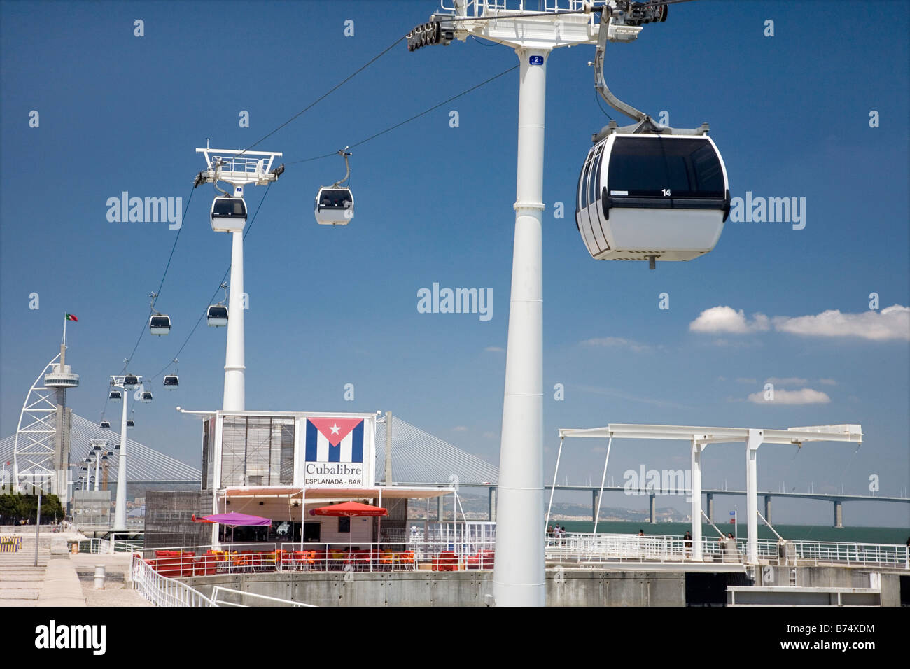 Teleferico cable car at Parque das Nacoes or Park of Nations in Lisbon ...