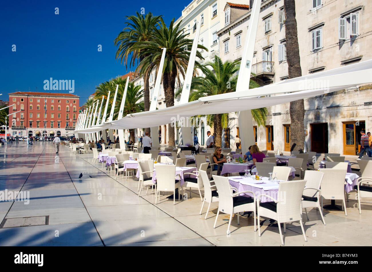 The new waterfront of Split Croatia with restaurants cafes and shops ...