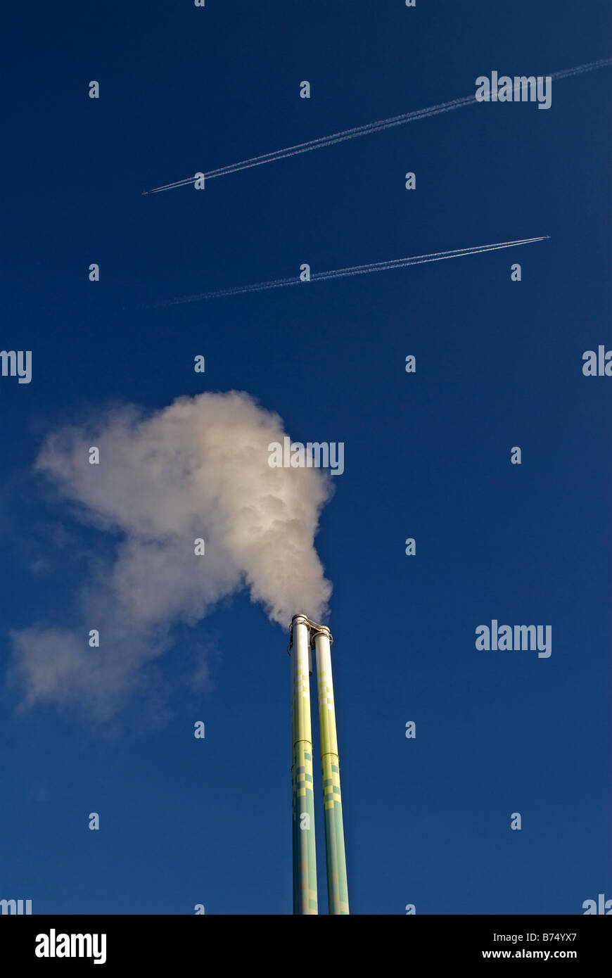 Emissions from the chimney of a commercial waste disposal incinerator ...