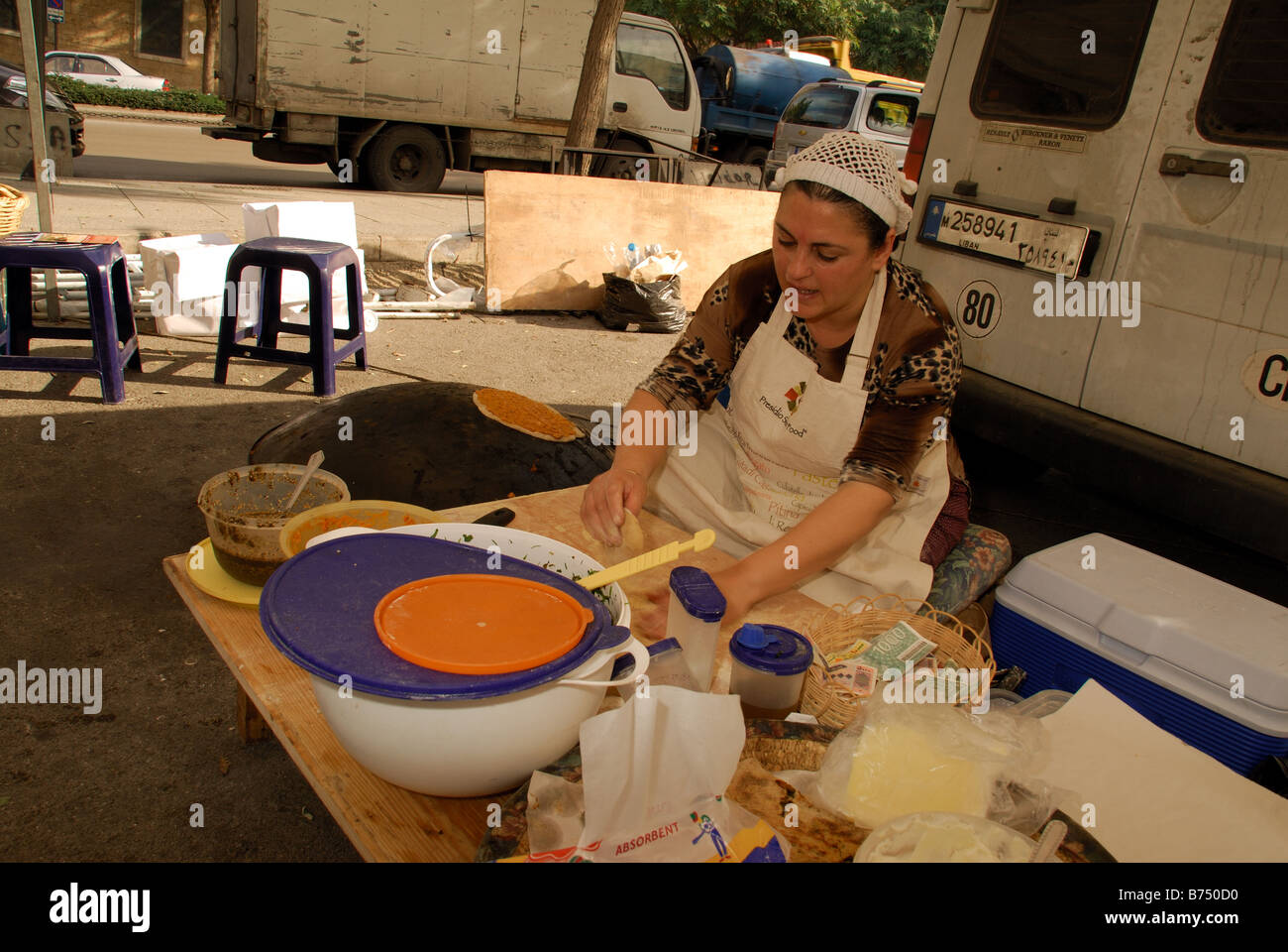 famous lebanese breakfeast mankouche Stock Photo - Alamy