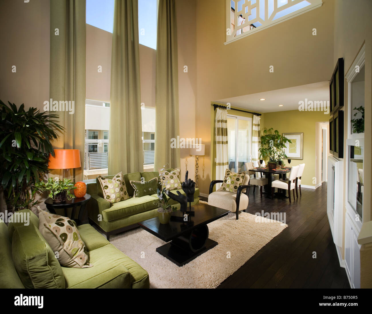 Large Contemporary Living Room with Tall Ceilings Stock Photo - Alamy