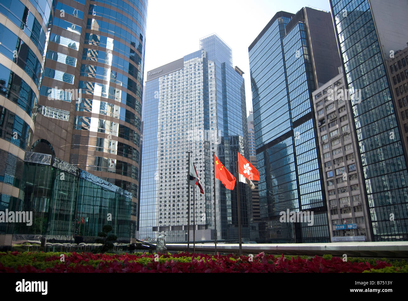 High-rise buildings showing Chinese flag, Exchange Square, Sheung Wan ...