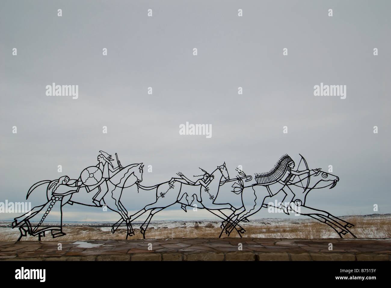 Bronze tracing sculptures of warriors, Indian Memorial, Little Bighorn ...