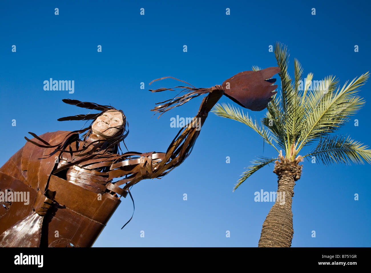 Metal sculpture of a native Indian, Old town, Scottsdale, near Phoenix ...