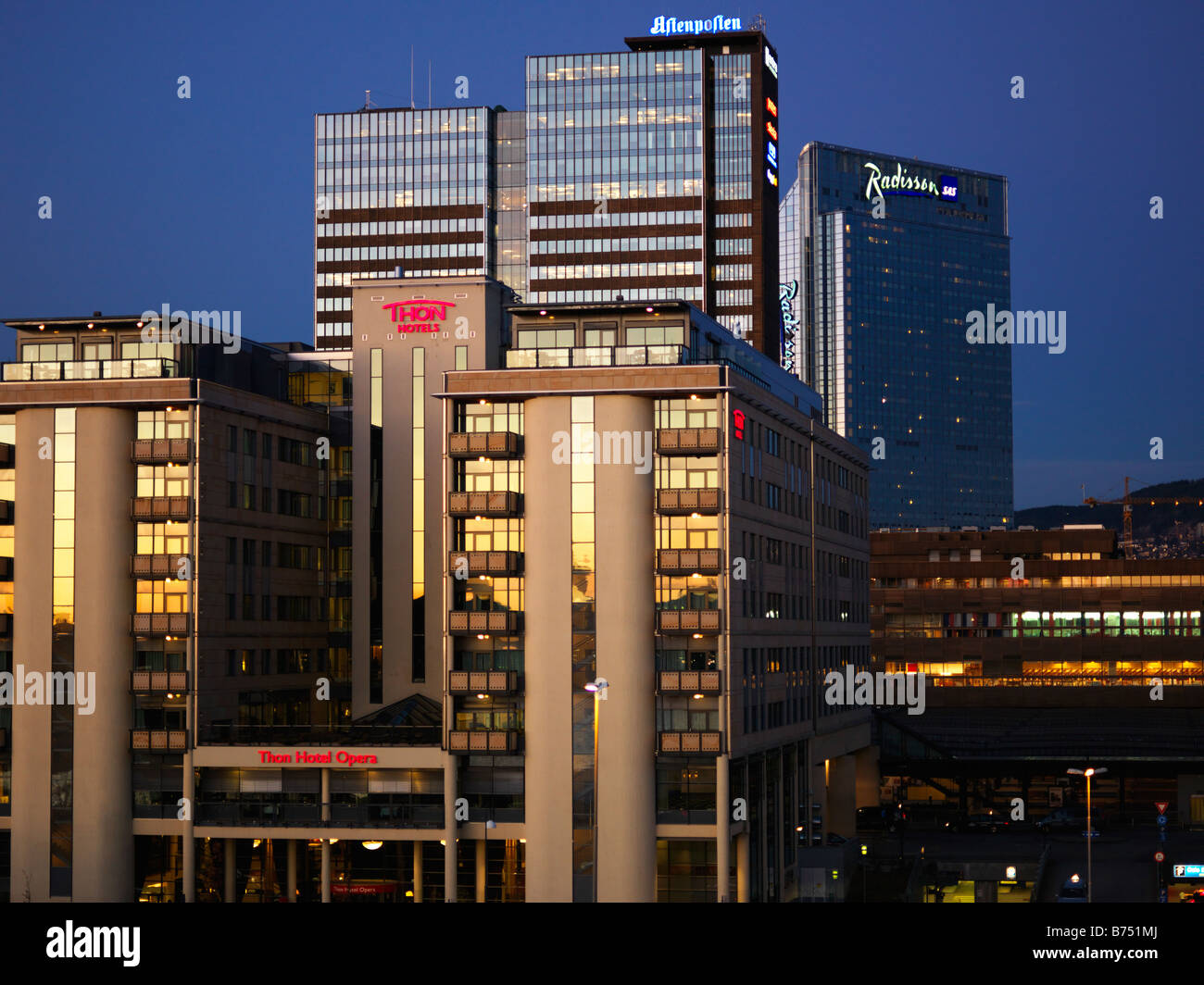 Downtown Oslo by night Stock Photo - Alamy