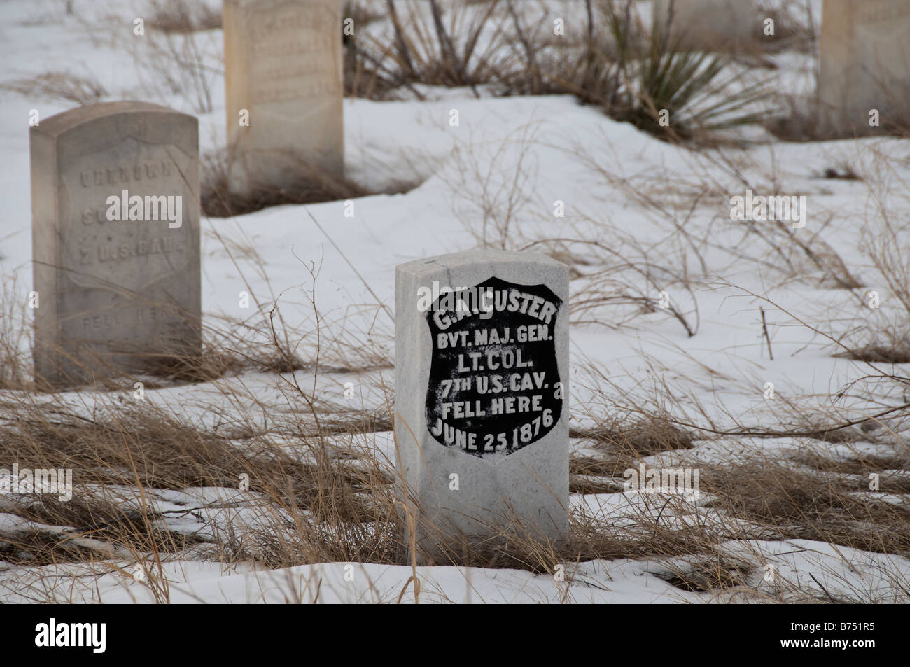 George Armstrong Custer headstone in snow, Last Stand Hill, Little ...