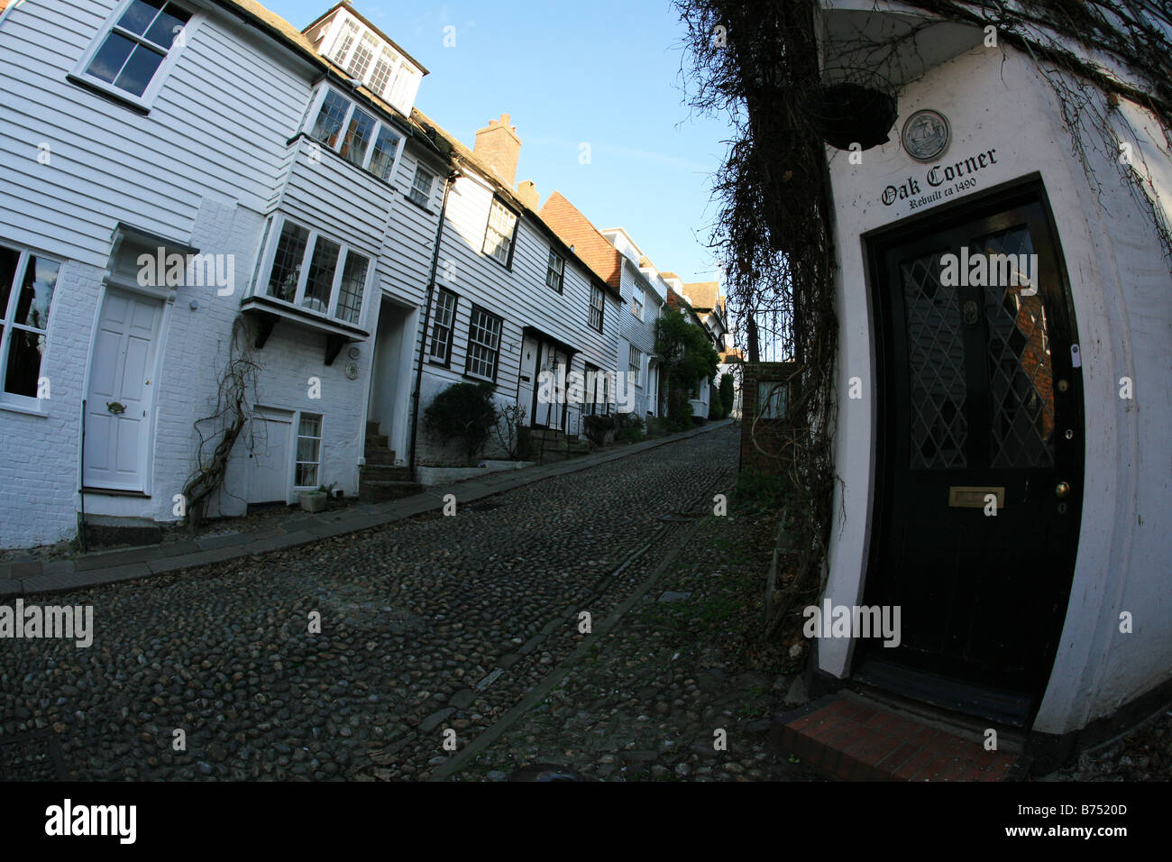 Historic Rye and cobbled streets showing Oak Corner, bottom of Mermaid ...