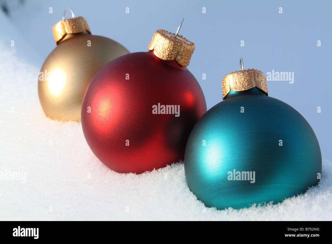 Christmas Tree Decorations in Snow Horizontal Stock Photo - Alamy