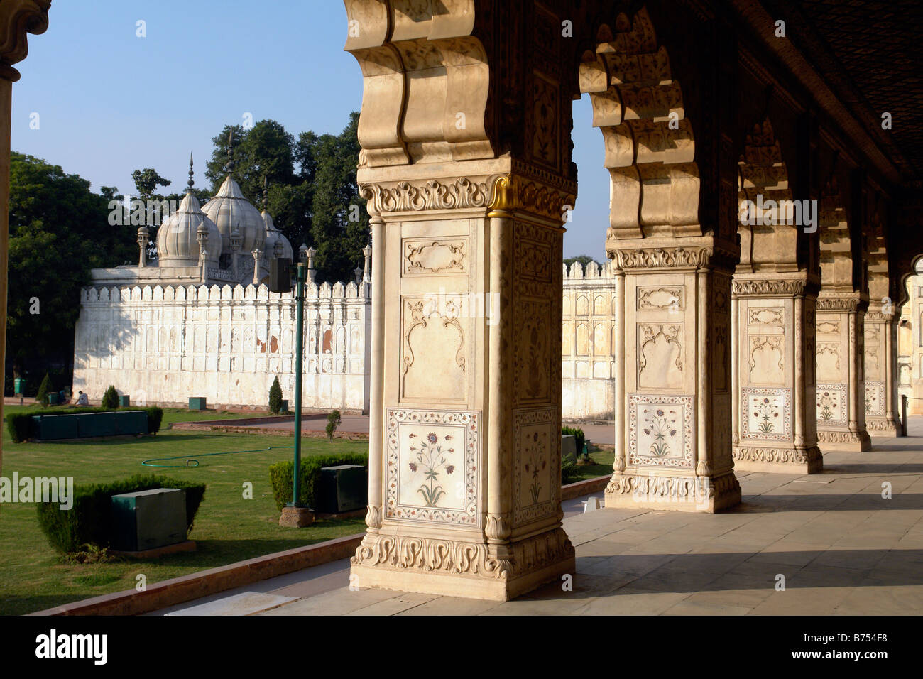 the pearl mosque or moti masjid through marble columns at the red fort ...