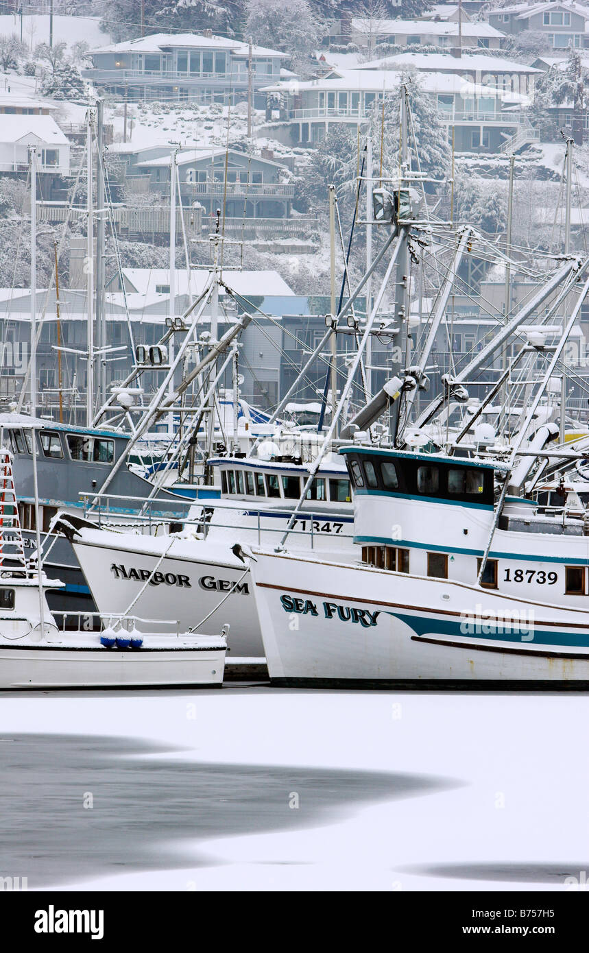 "Docked fishing boats in winter at Gig Harbor Washington USA Stock ...