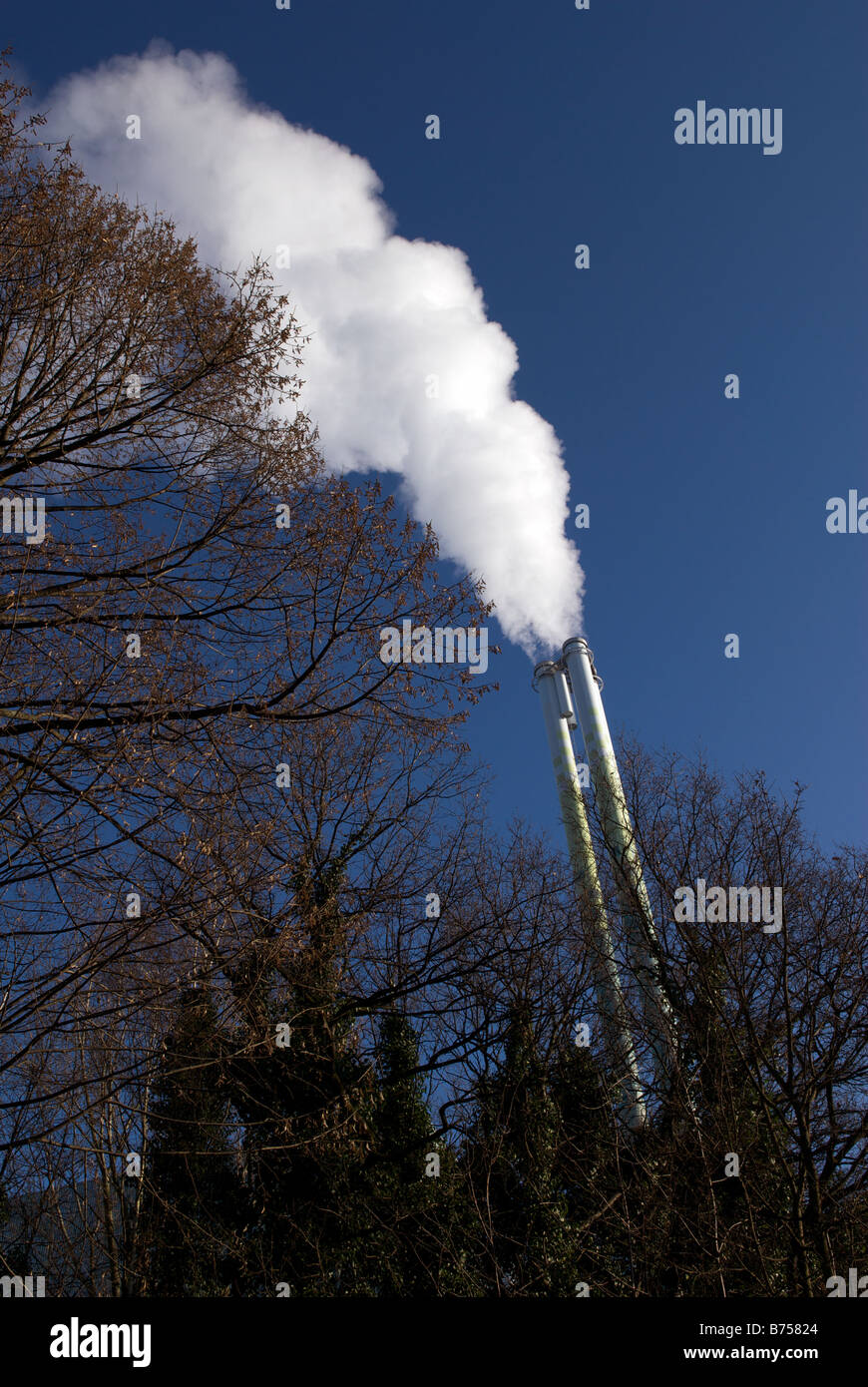 Emissions from the chimney of a commercial waste disposal incinerator ...