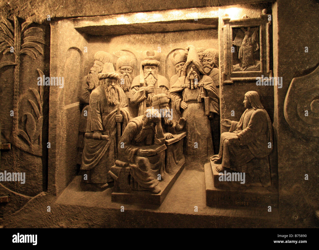 An engraving in the salt rock of St Kinga's Chapel in the UNESCO ...