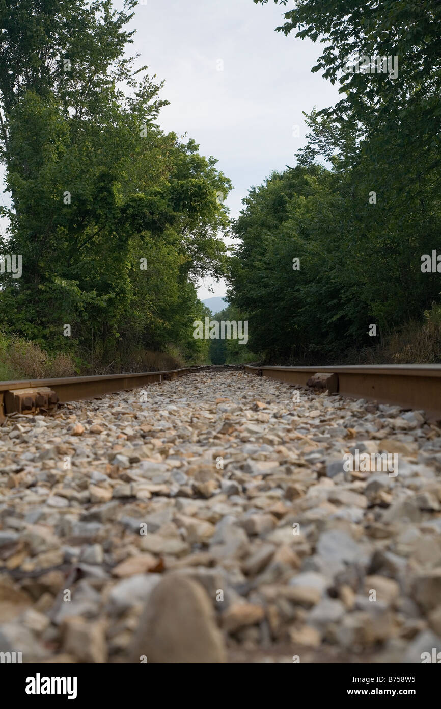 Photograph at ground level of train tracks Stock Photo - Alamy