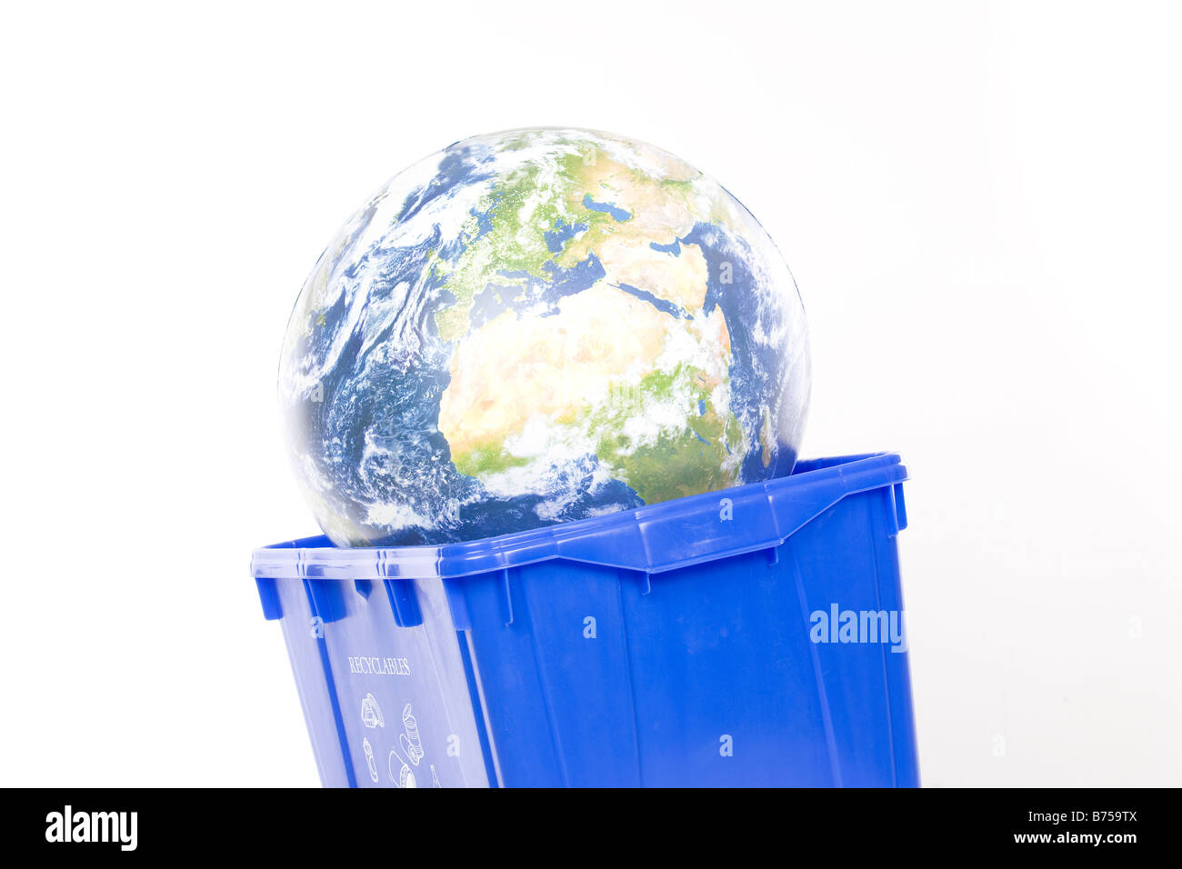 Recycling box with a globe Stock Photo - Alamy