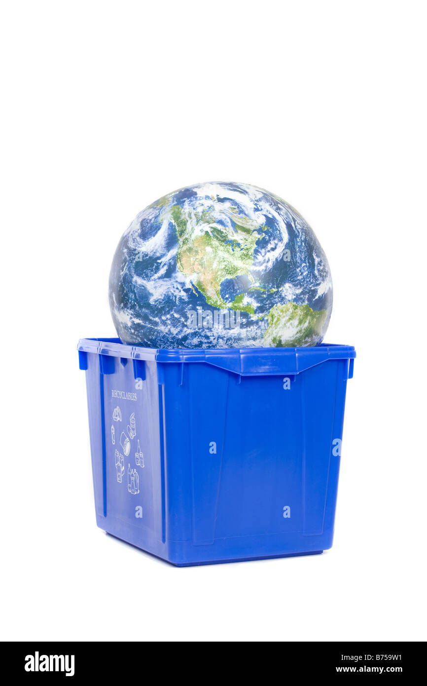 Recycling box with a globe Stock Photo - Alamy