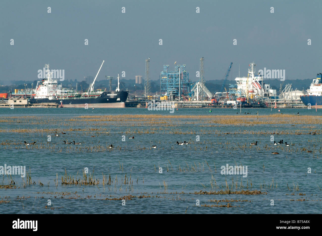 Marine Terminal at ExxonMobil Fawley oil refinery on Southampton Water ...