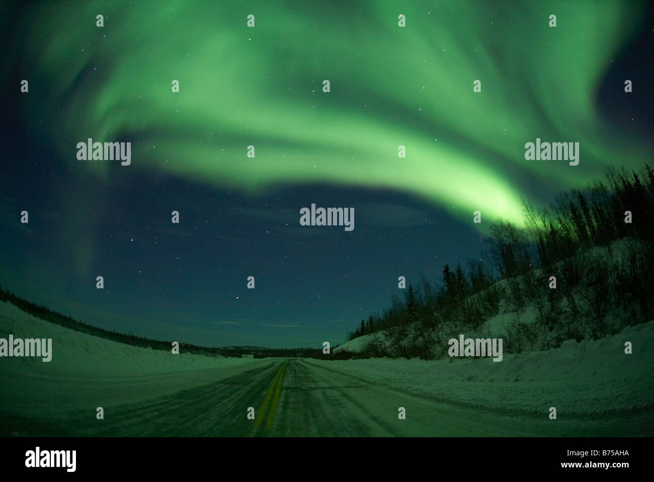 Aurora borealis converts the Ingraham Trail outside of Yellowknife ...