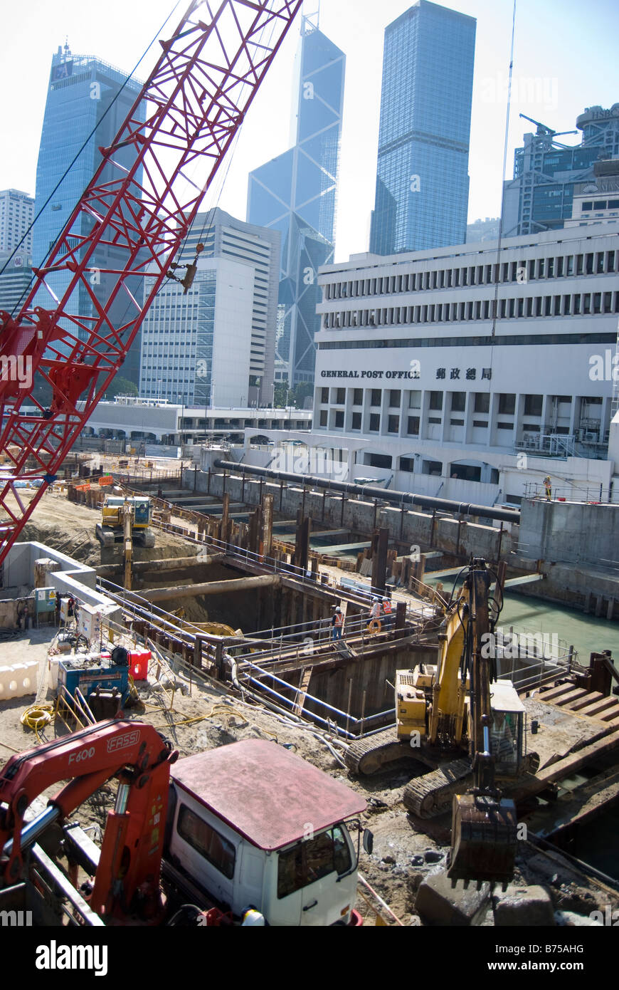 Construction work on harbour reclamation area, Sheung Wan, Victoria ...