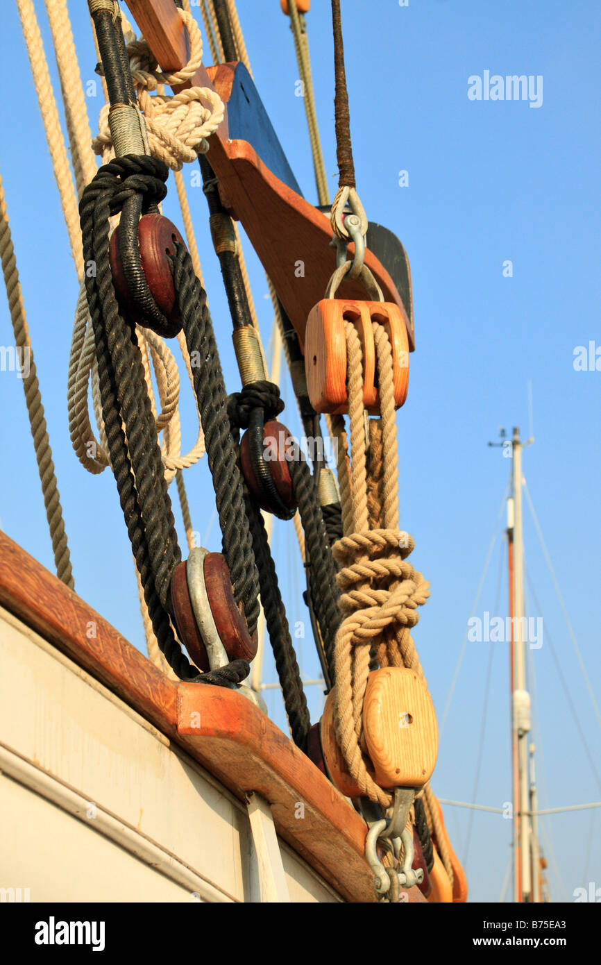 Dead eyes, blocks, and running rigging detail off a new build ...