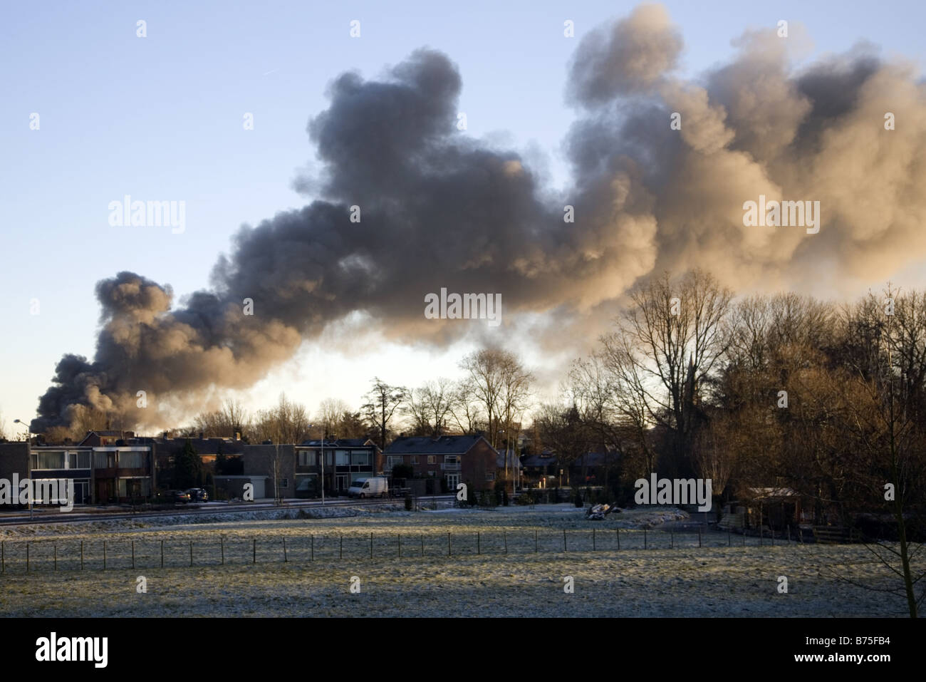 Wreath of smoke from fire in a garage, Alblasserdam, Holland Stock ...