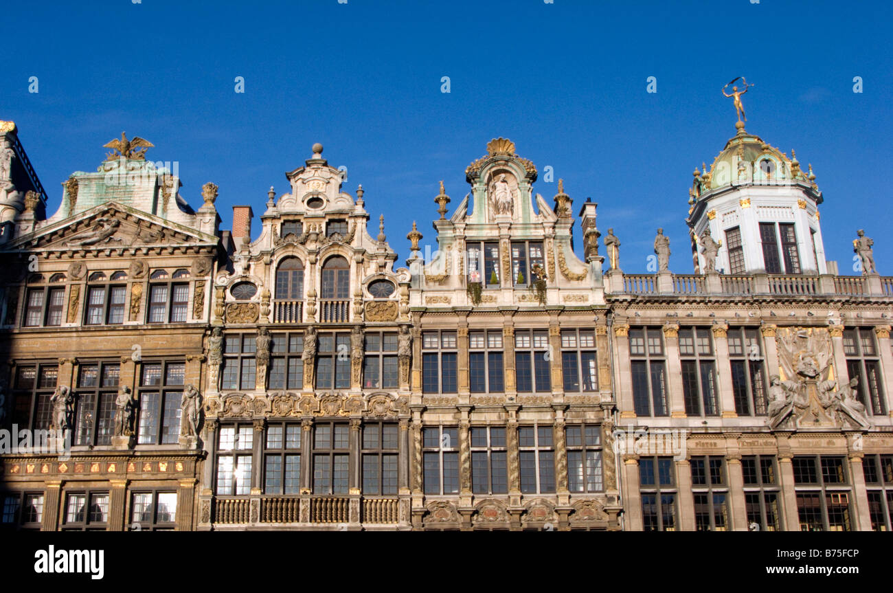 Facades of historic old buildings in famous Grand Place square Brussels ...