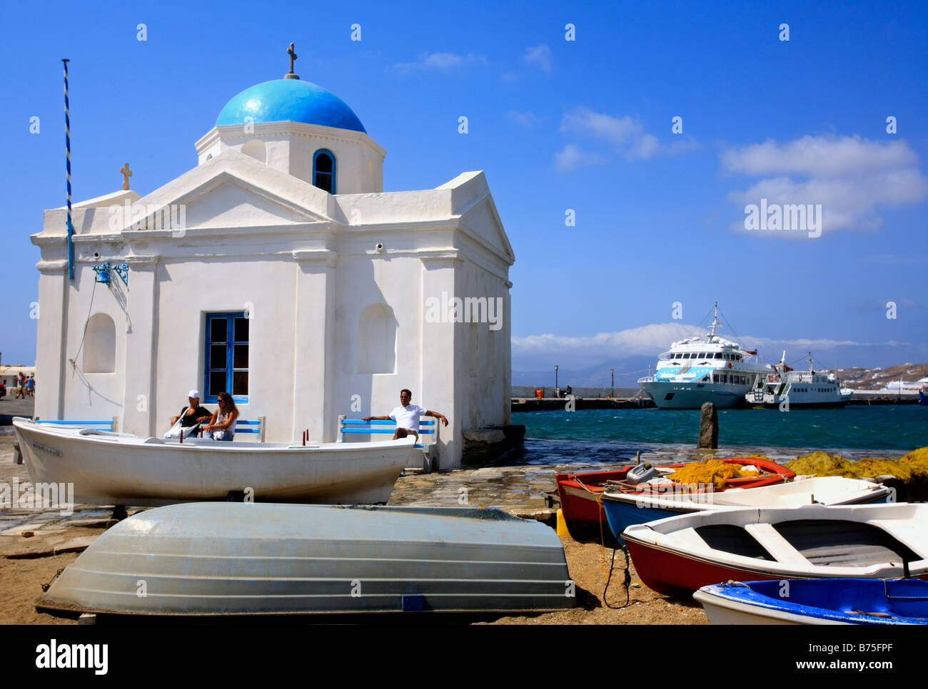 Greek Orthodox Church Mykonos Harbour Greek Cyclades Island Greece ...