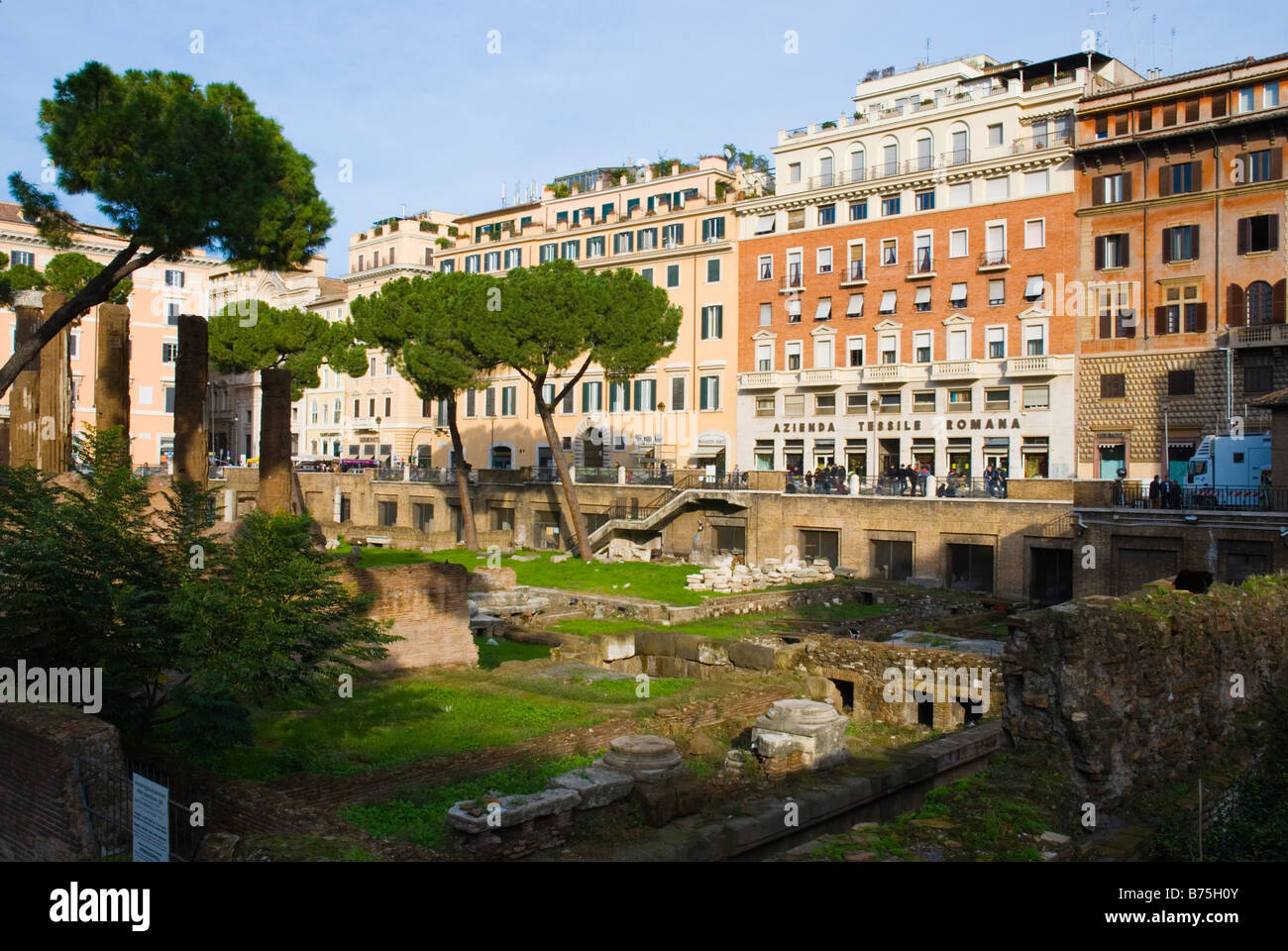 Ruins at Largo Arenula in centro storico historic quarter of Rome Italy ...