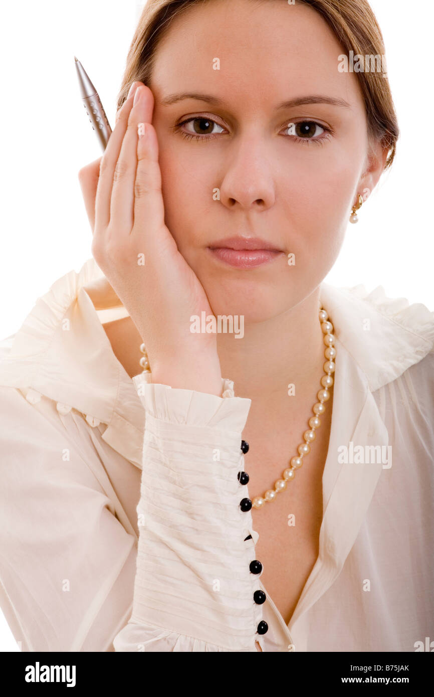 woman with pen Stock Photo - Alamy