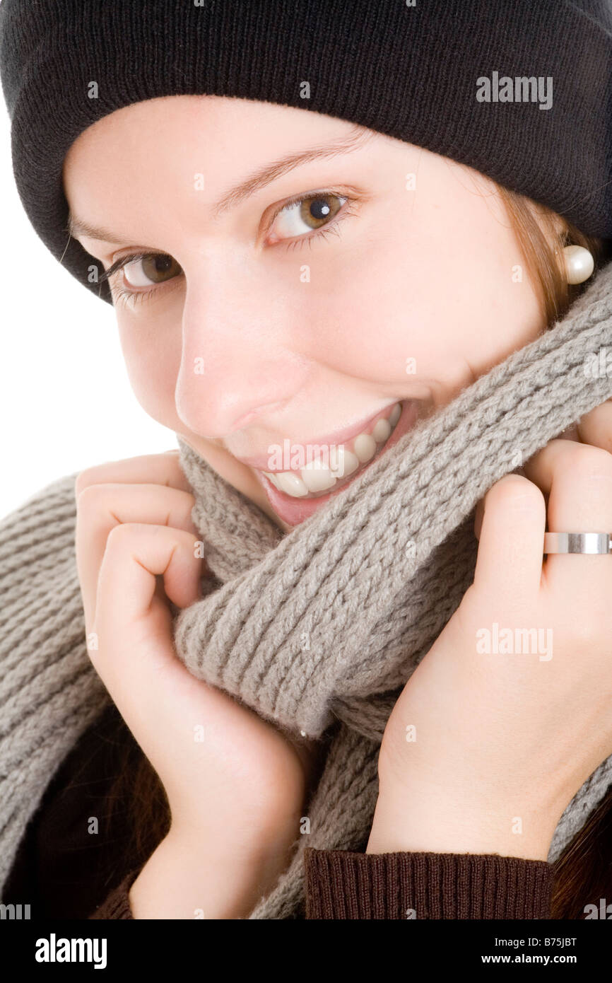 woman with scarf an cap Stock Photo - Alamy