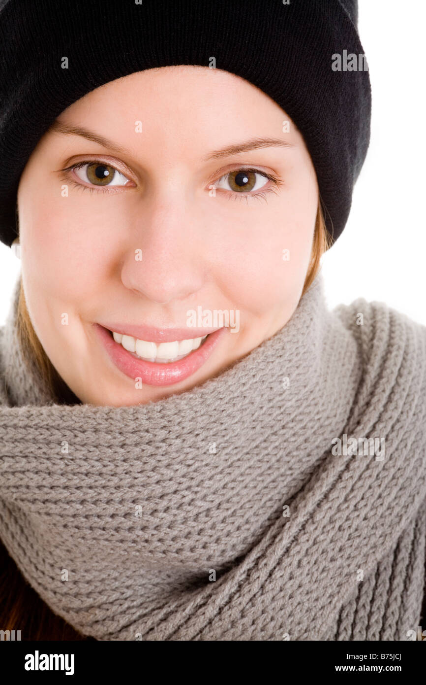 woman with cap and scarf Stock Photo - Alamy