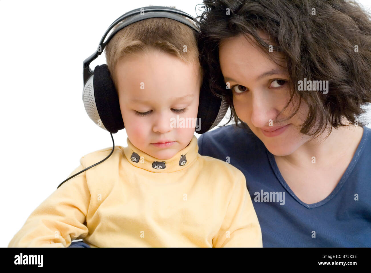 mother and son listen music Stock Photo - Alamy