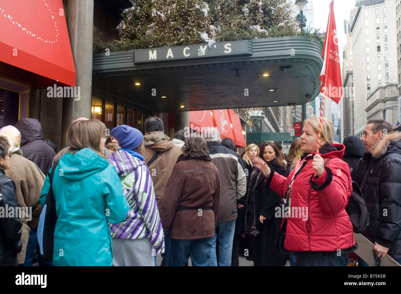Tour group leader outside Macy s Herald Square flagship store in New ...