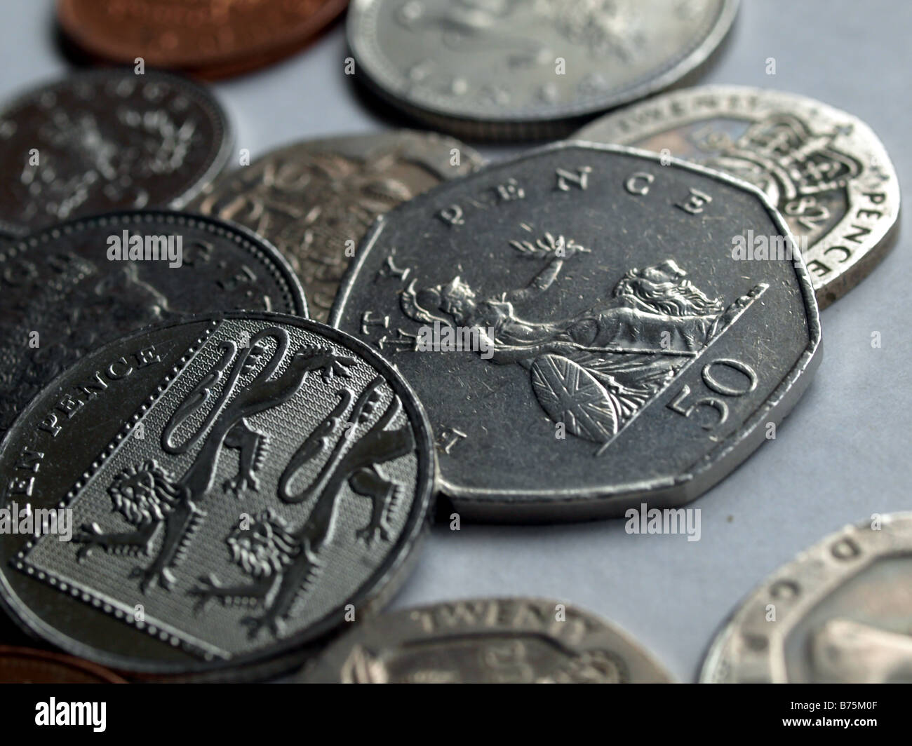 A macro of a selection of british coins showing british insignia Stock ...