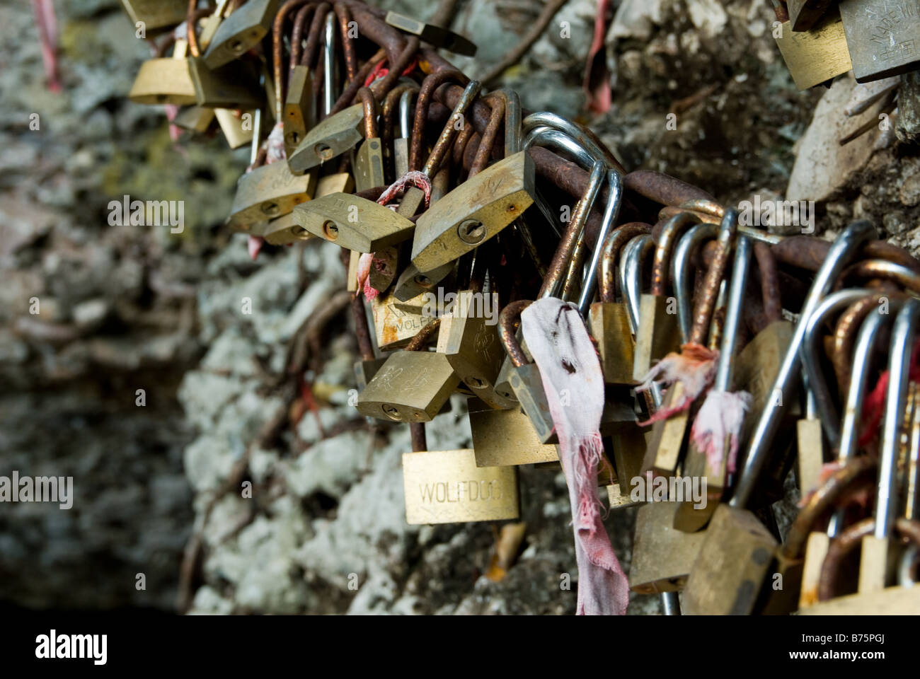 Padlocks hanging at a shrine in Sanya China Stock Photo - Alamy