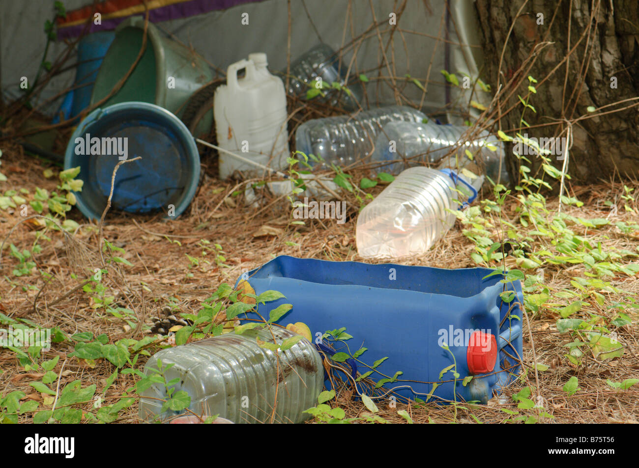 Rubbish waste and abandoned objects at a former tourist facility Spain ...