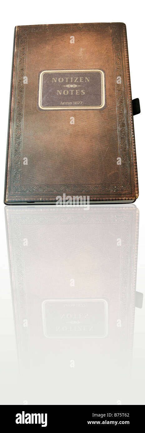 Old diary book isolated on white with reflection Stock Photo - Alamy