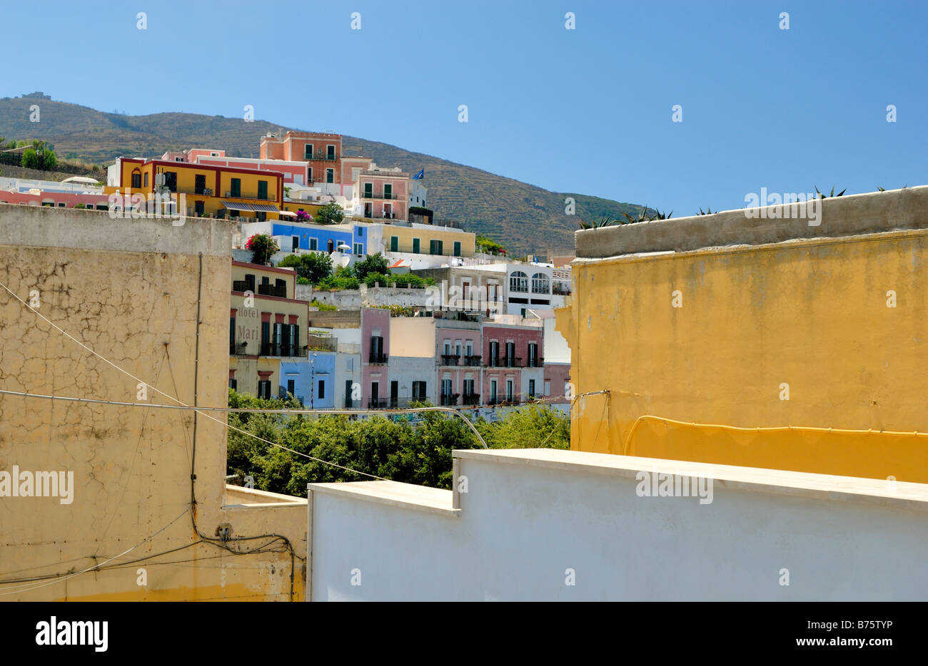 A fine view to the Ponza town, the typical colorful buildings, Ponza ...