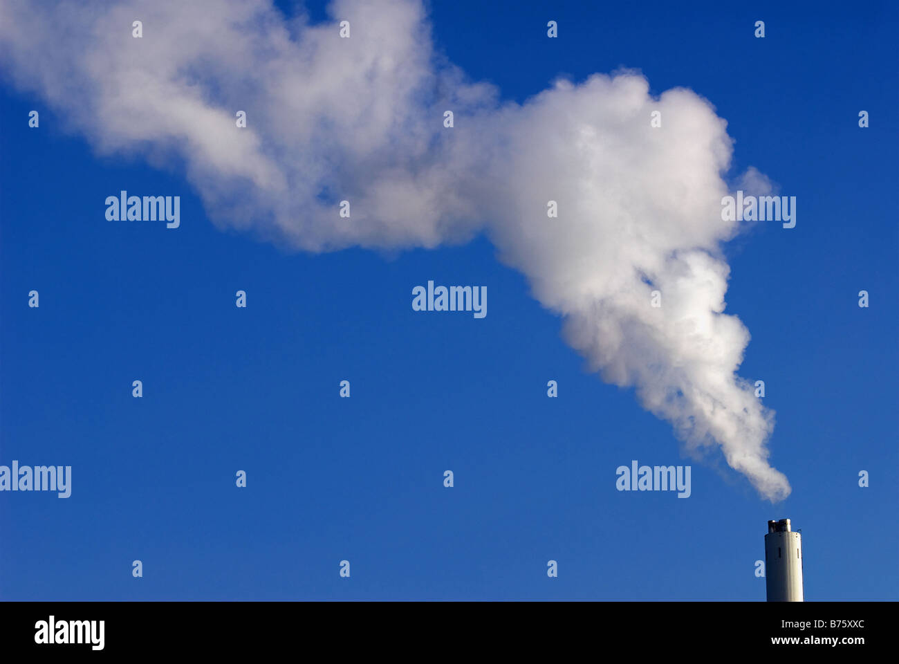 Smoke from a chimney at the Shell oil refinery, Godorf, Cologne, North ...