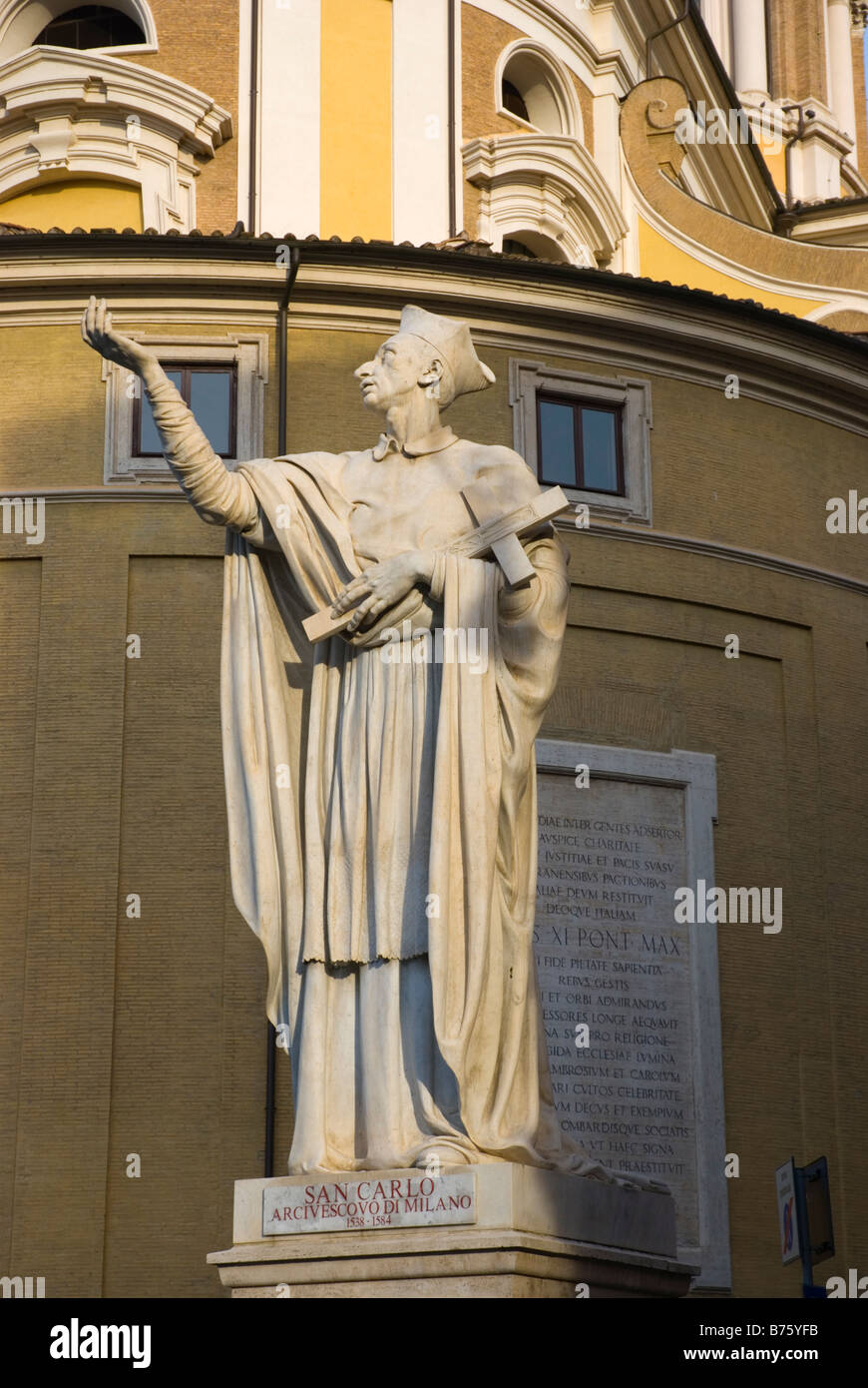 Statue of San Carlo in front of San Carlo al Corso church at Piazza ...