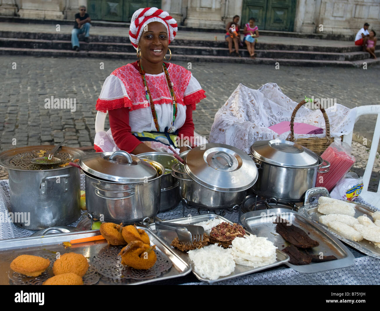 Food stall at Terreiros Square, Pelourinho, Salvador de Bahia, Brazil ...
