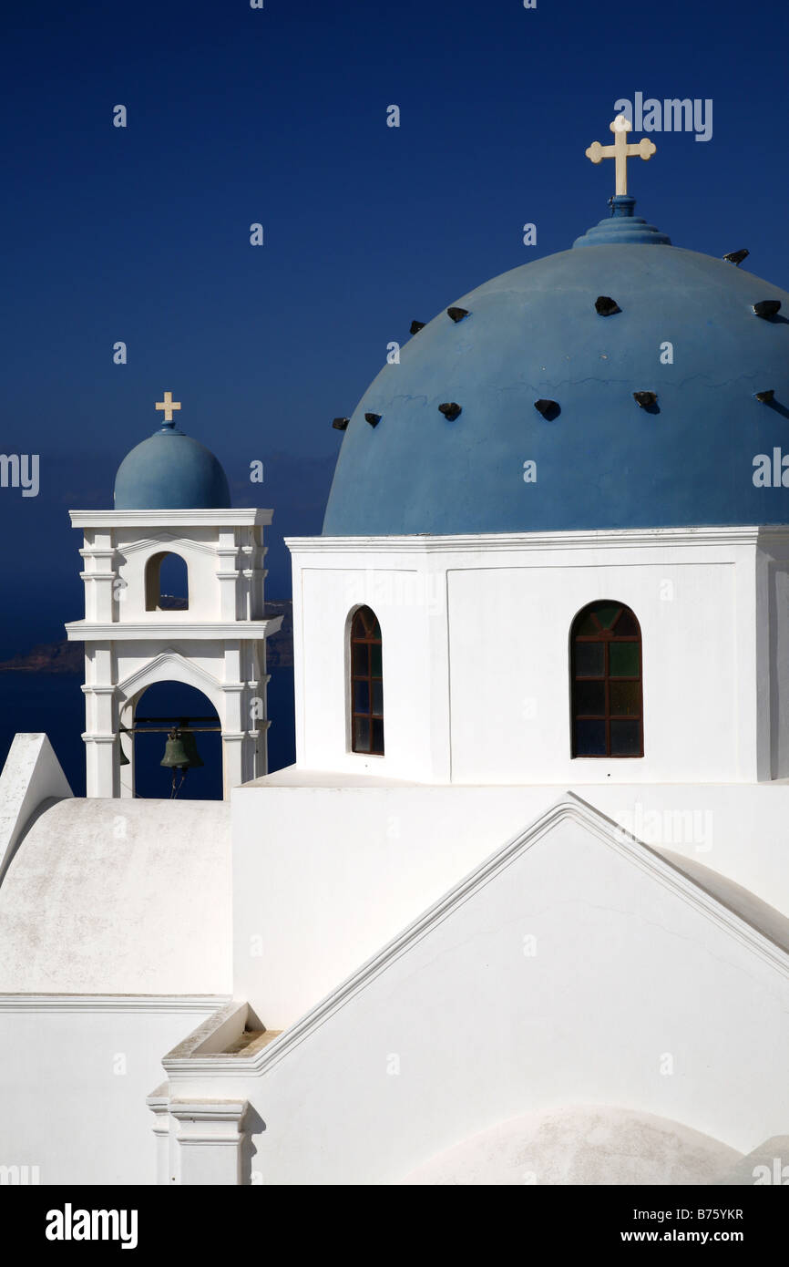 White church and blue cupolas Greece Santorini Stock Photo - Alamy