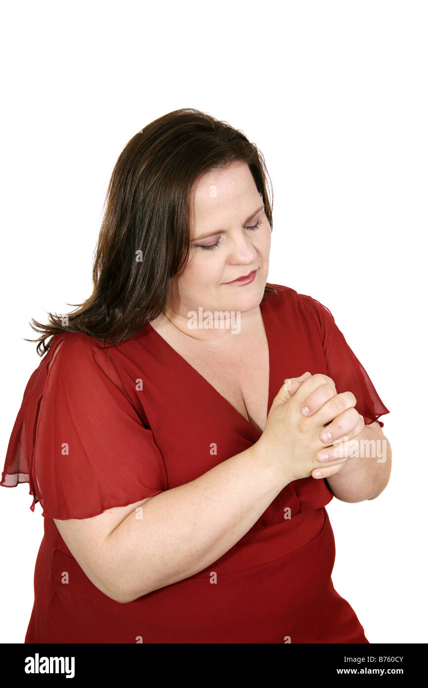 Beautiful plus sized model praying Isolated on white Stock Photo - Alamy
