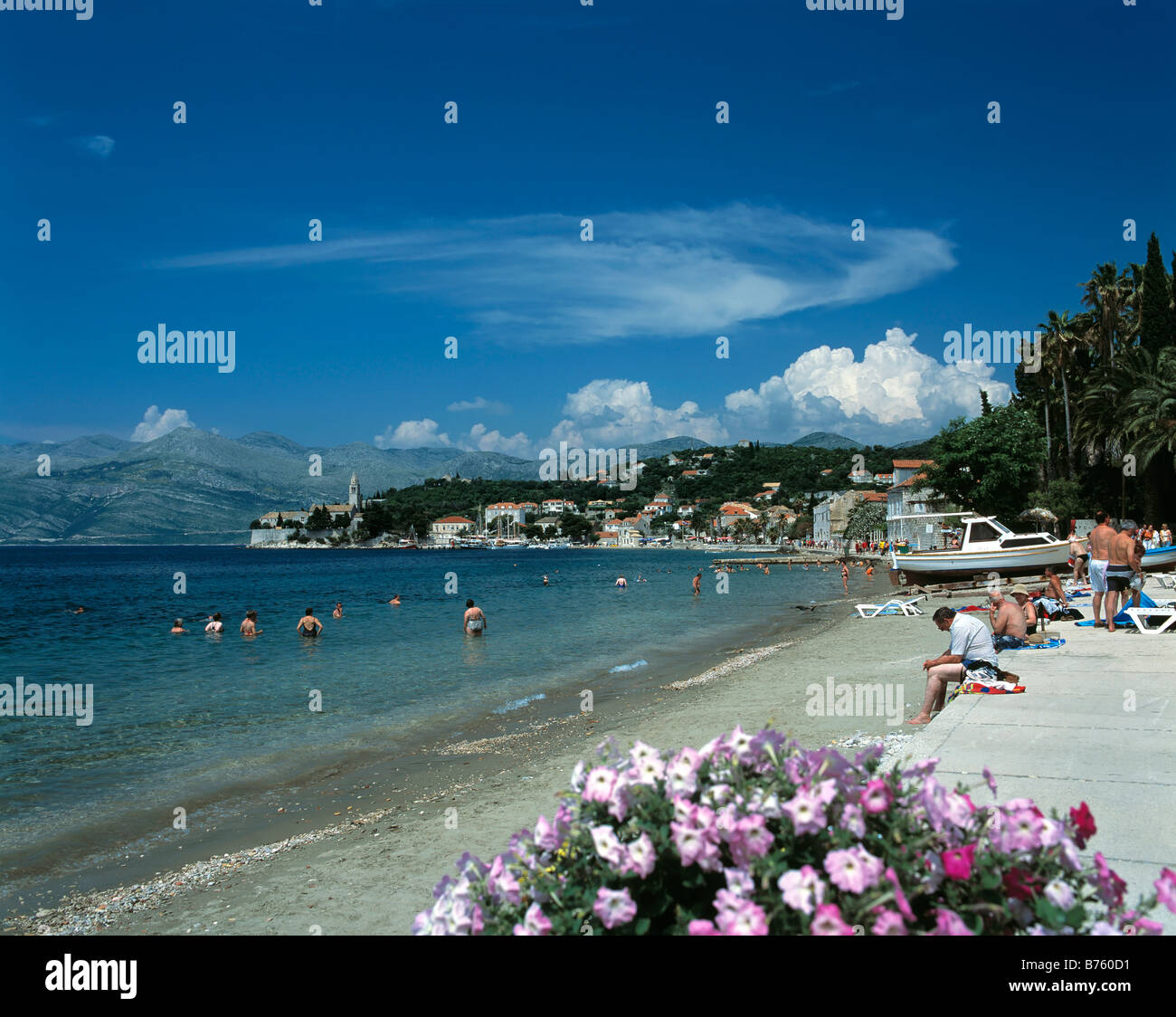 Lopud island town beach and harbour, Croatia Stock Photo - Alamy