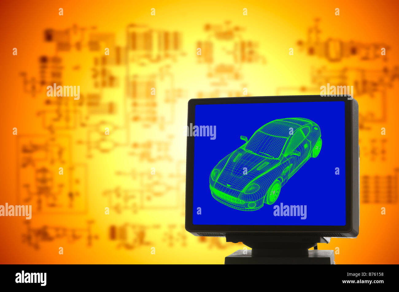 computer generated wire frame image of automobile in design studio ...