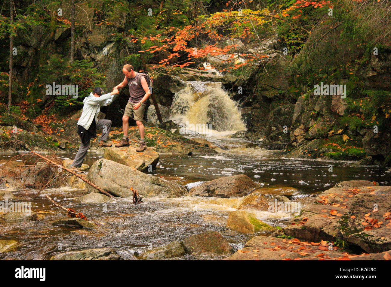 Hikers Cross Cascade Brook on Cascades-Basin Trail, Appalachain Trail ...
