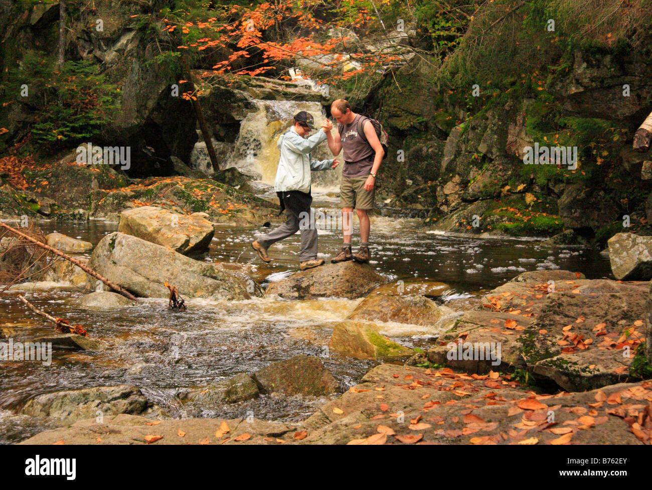 Hikers Cross Cascade Brook on Cascades-Basin Trail, Appalachain Trail ...