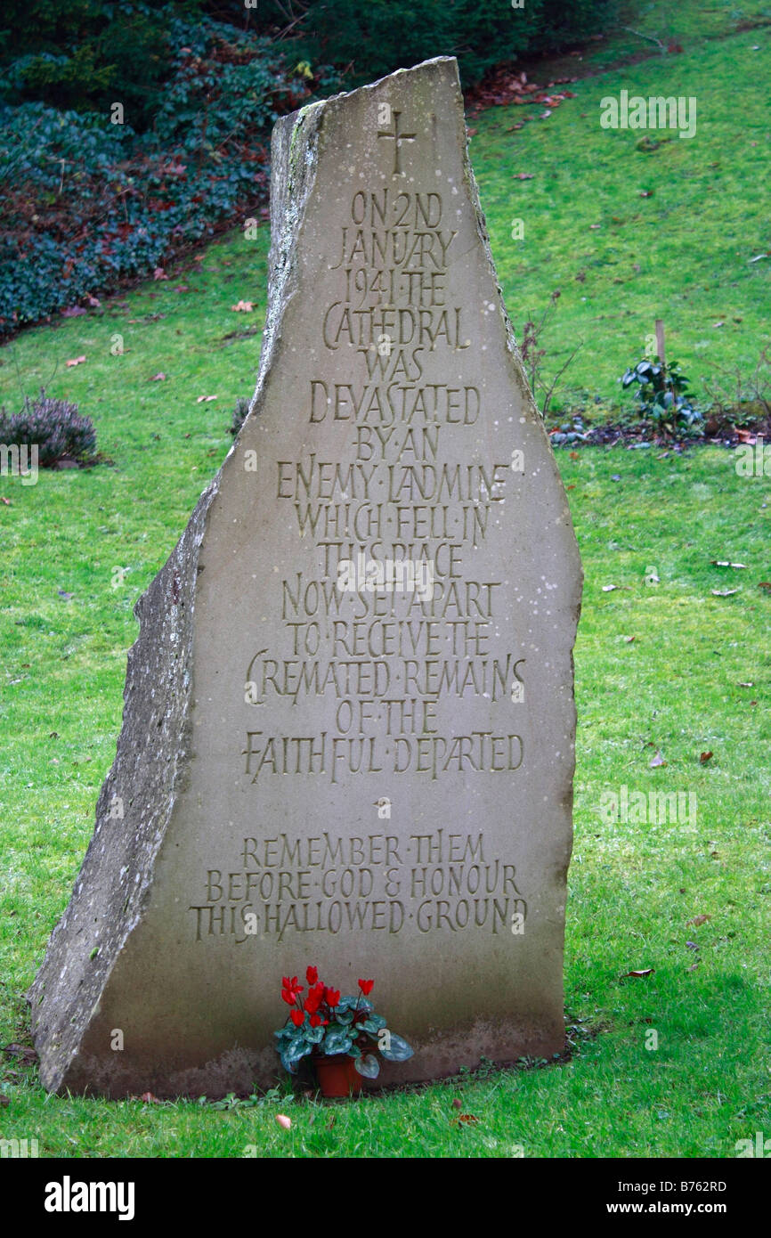 Memorial stone in the grounds of Llandaff cathedral in Cardiff Wales UK ...