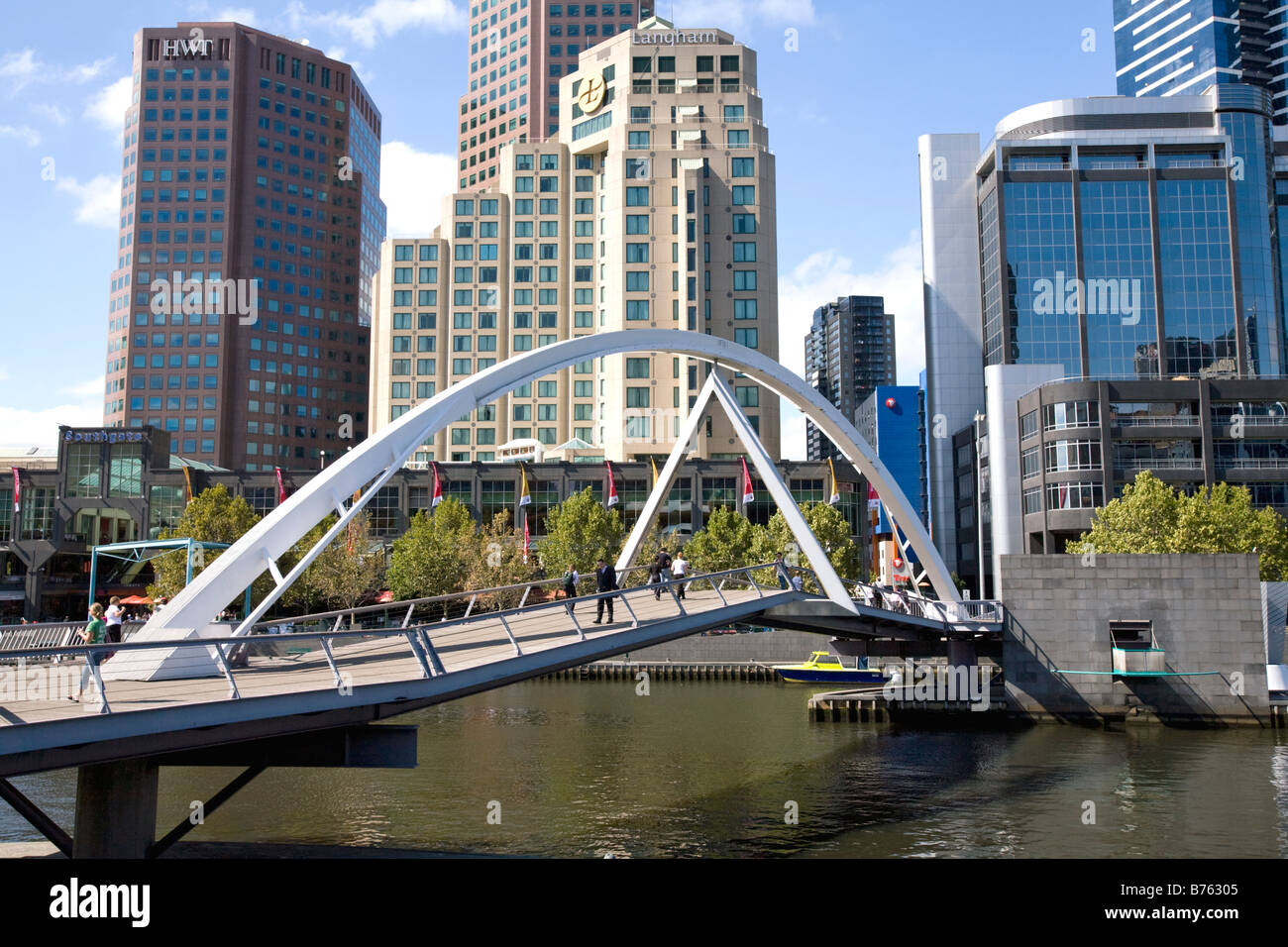 arch shaped footbridge over the river yarra in melbourne city,Victoria ...